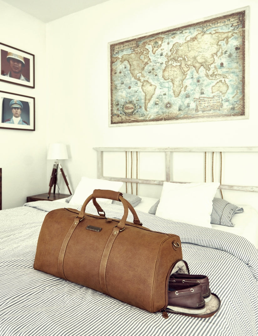 Weekender with shoe compartment handmade of canvas & leather