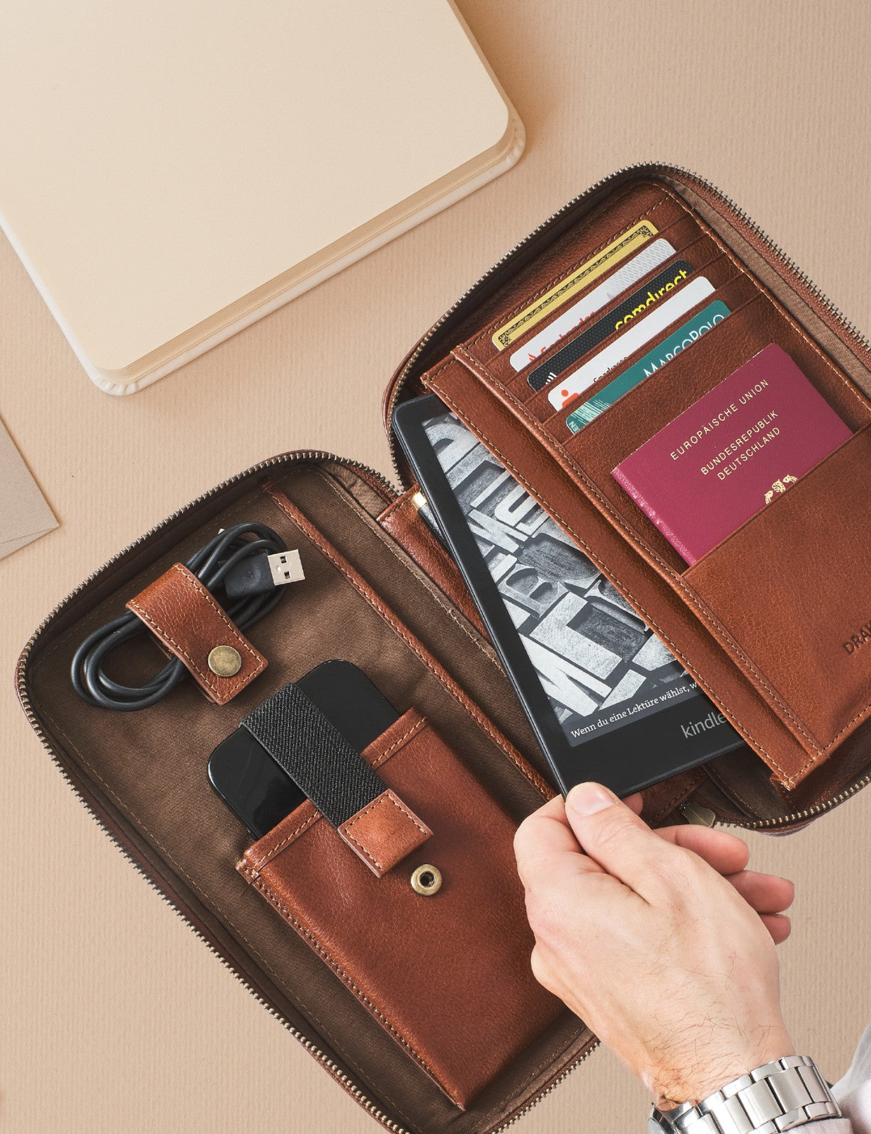 Reise-Organizer aus Leder, stilvolle Reisebegleiter