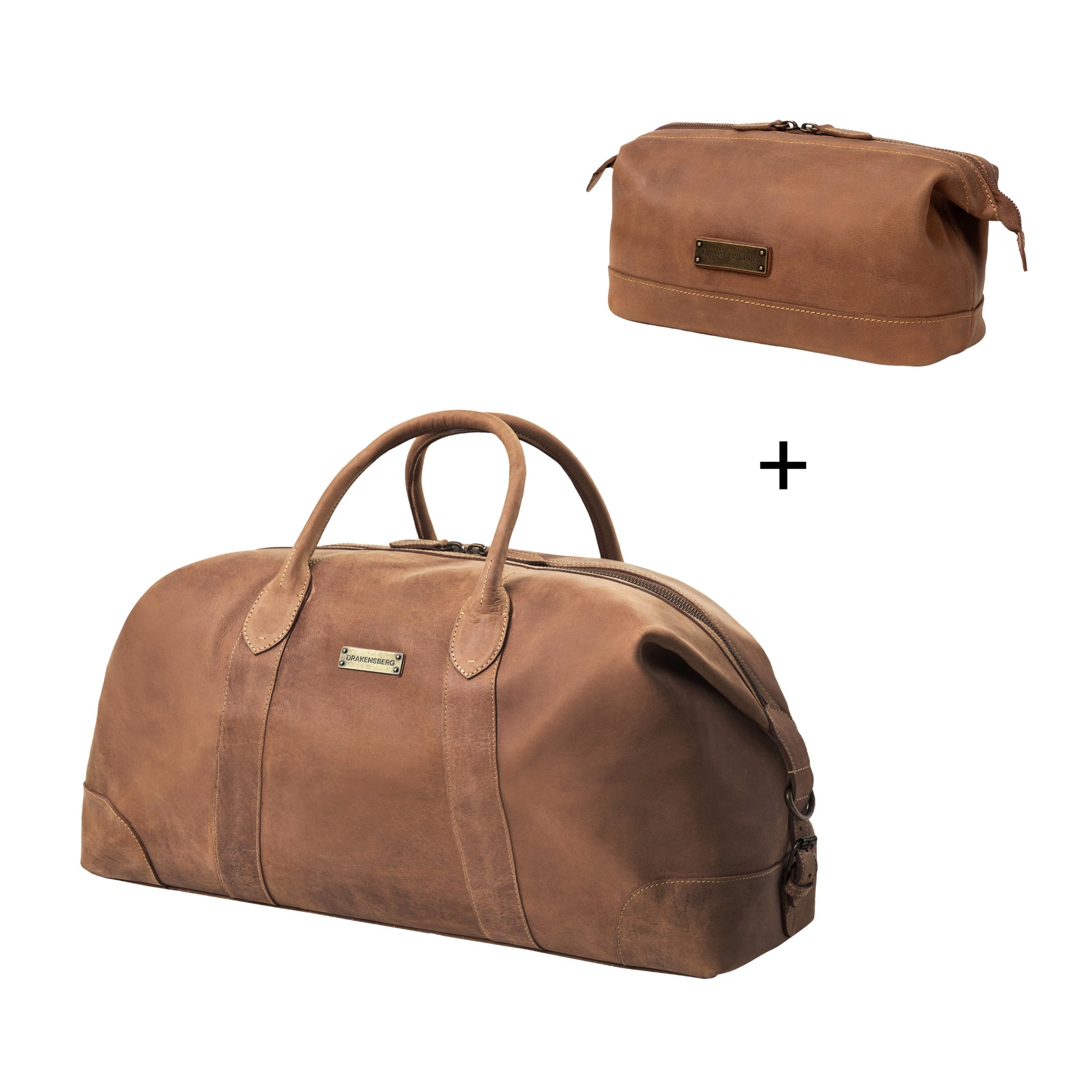 Leather travel bag set David & toiletry bag Ruby DRAKENSBERG
