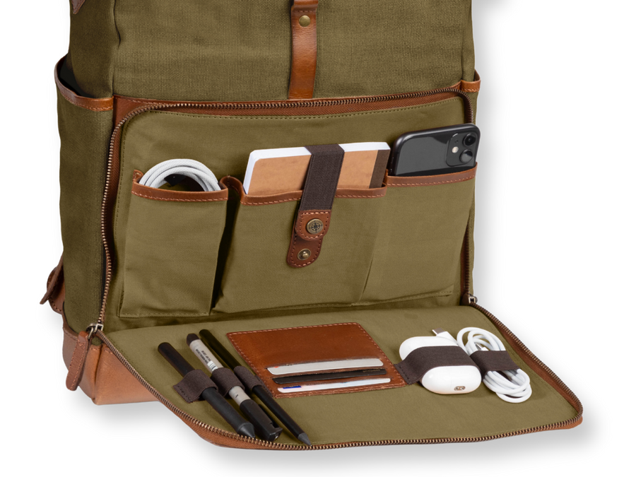 17" laptop tech backpack »Arthur« canvas & leather | DRAKENSBERG